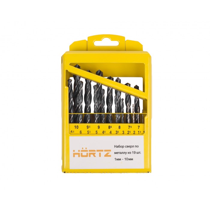 Набор сверл по металлу из 19 шт. 1-10 мм Р6М5 металлический кейс HORTZ ...